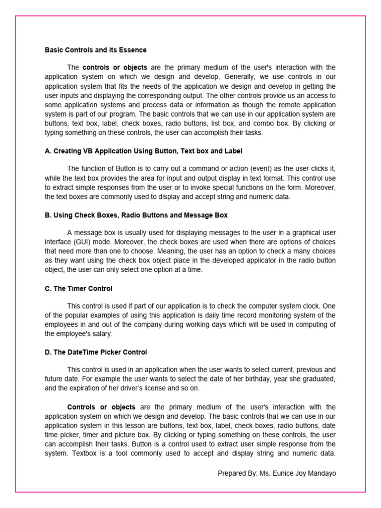 Basic Controls and Its Essence | PDF | Graphical User Interfaces ...