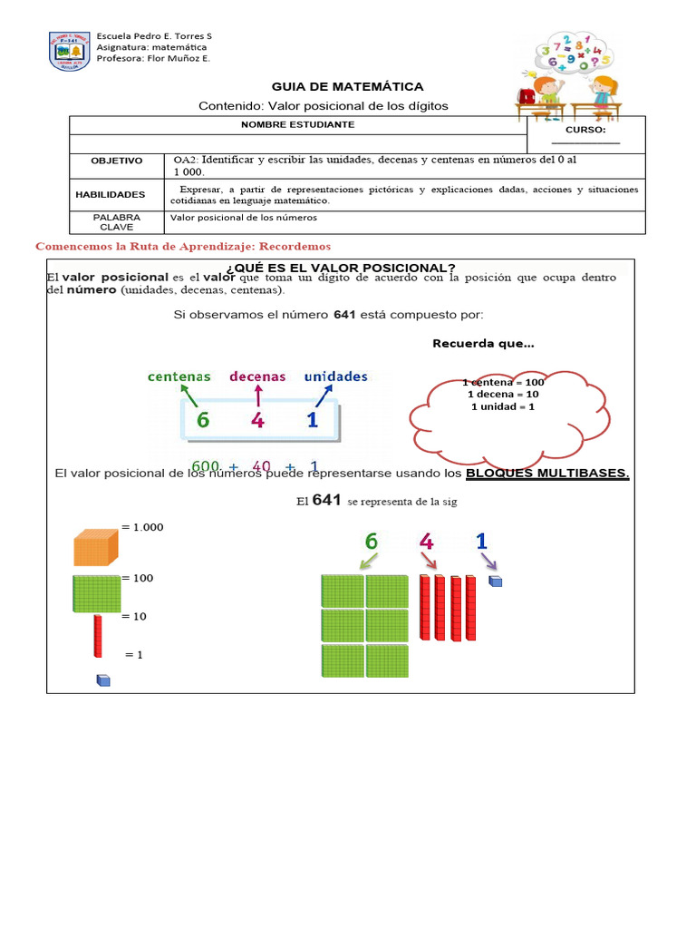 Guia Valor Posicional de Los Numeros | PDF | Notación | Números