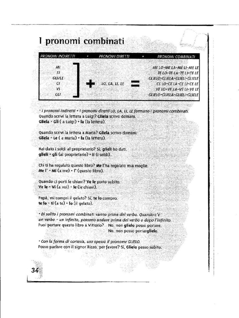 Pronomi Combinati - Ripasso - A2 | PDF