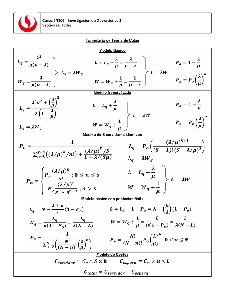 Teoría de Colas: Modelos y Costos | PDF