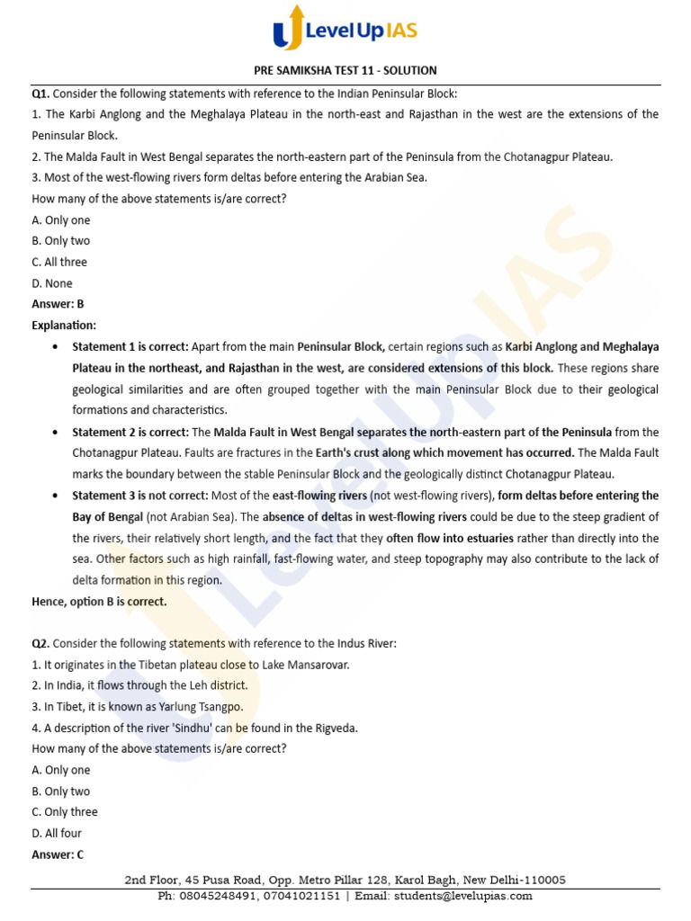 Pre Samiksha Test 11 Geography Environment and Mapping Solution ...