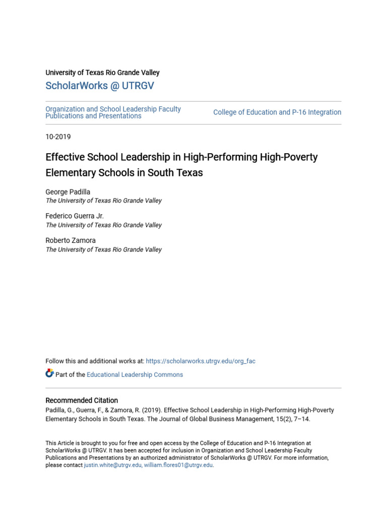 Effective Leadership in High-Poverty Schools | PDF | Leadership ...