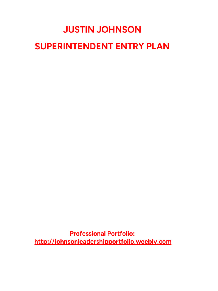 Superintendent Entry Plan - Justin Johnson 1 | PDF | Leadership | Community