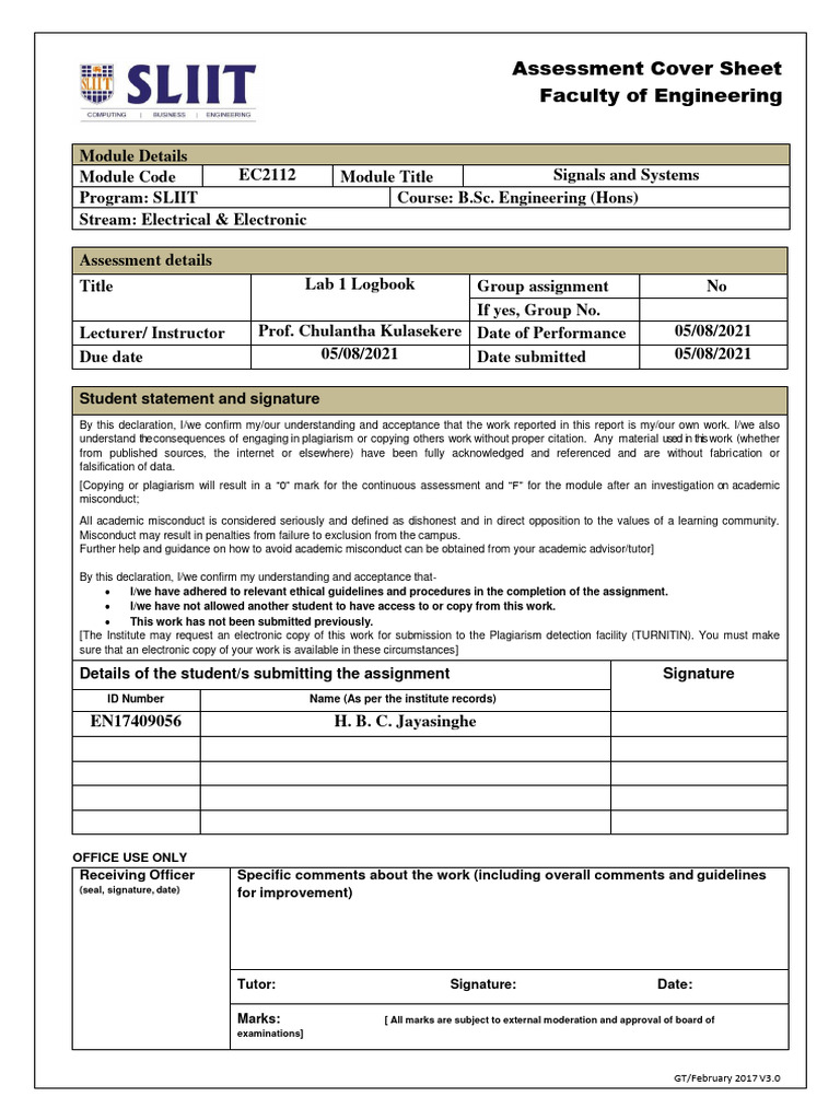 EN17409056 Lab 1 Logbook | PDF | Plagiarism | Academic Dishonesty