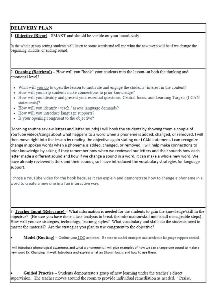 Delivery Plan - 2022 2 | PDF | Learning | Vocabulary