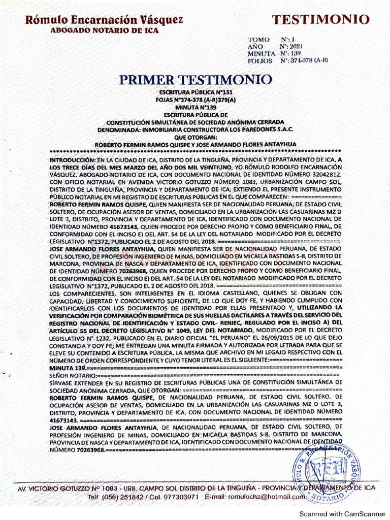 Testimonio de Escritura Pública | PDF Testimonio de Escritura Pública | PDF
