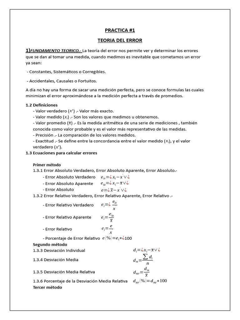 Teoria Del Error | PDF | Medición | Probabilidades y estadísticas