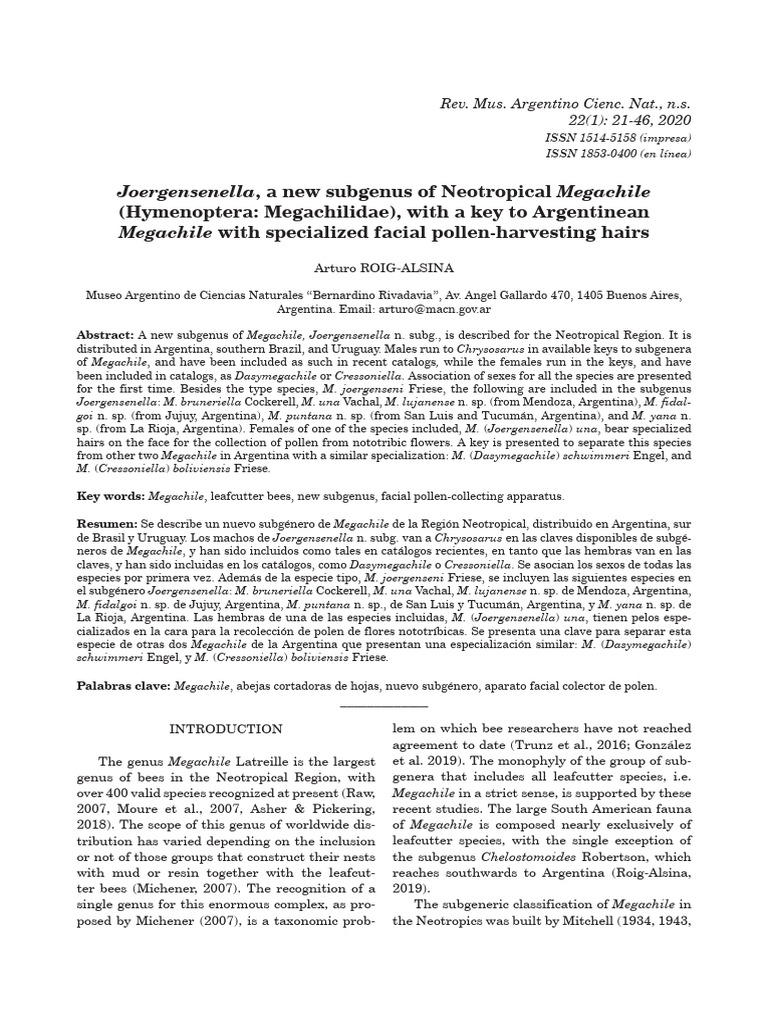 Roig Alsina - RevMACN - 21 (1) 21-46 - 2020 | PDF | Anatomical Terms Of Location | Arthropodology