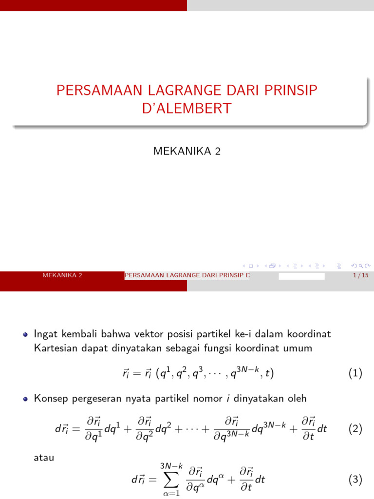 Persamaan Lagrange & Prinsip d'Alembert | PDF