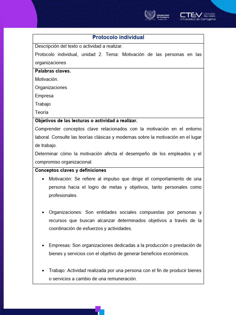 Protocolo Individual U.2 | Descargar gratis PDF | Motivación | Motivacional