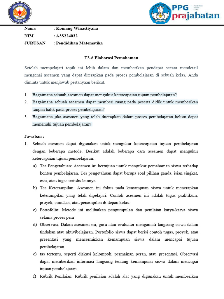T3-6 Elaborasi Pemahaman PPDP-Komang Winastiyana (A3S224032) | PDF | Karier & Perkembangan
