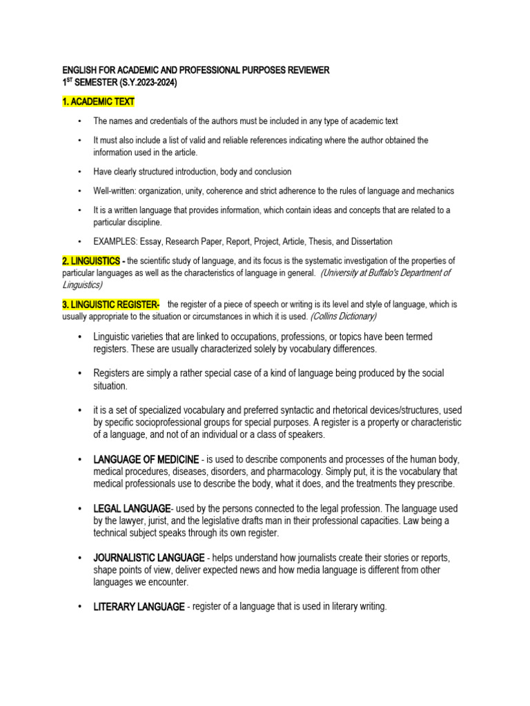 ENGLISH-FOR-ACADEMIC-AND-PROFESSIONAL-PURPOSES-REVIEWER | PDF | Linguistics | Essays