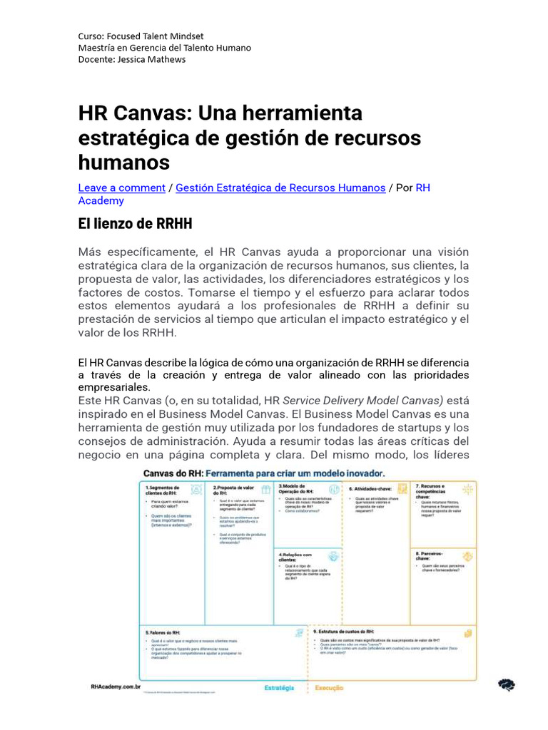 HR Canvas: Estrategia de RRHH | PDF | Business | Gestión de recursos ...