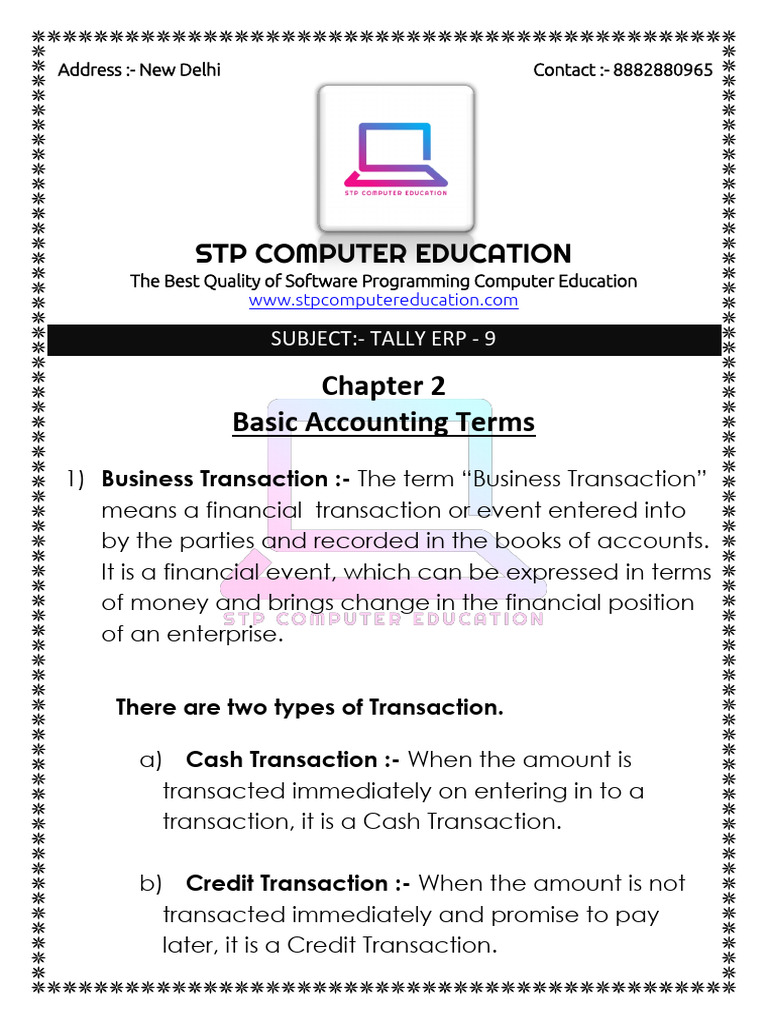 Chapter - 2 Basic Accounting Terms | PDF | Expense | Debits And Credits