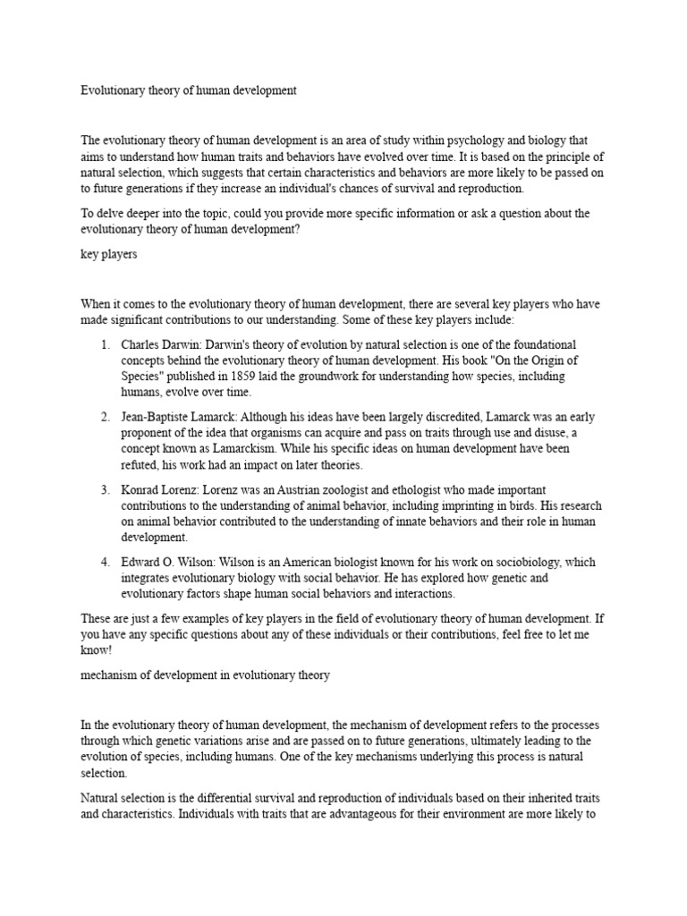 Evolutionary Theory of Human Development | PDF | Evolution | Natural ...