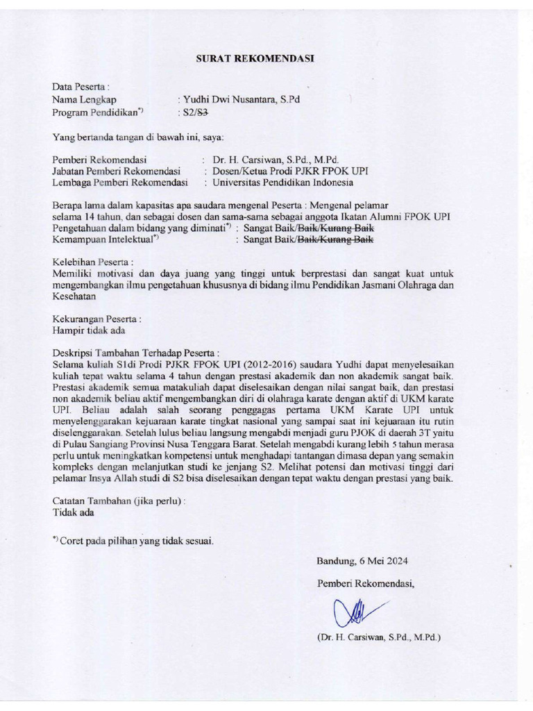 Surat Rekomendasi Akademisi Pihak Kampus | PDF