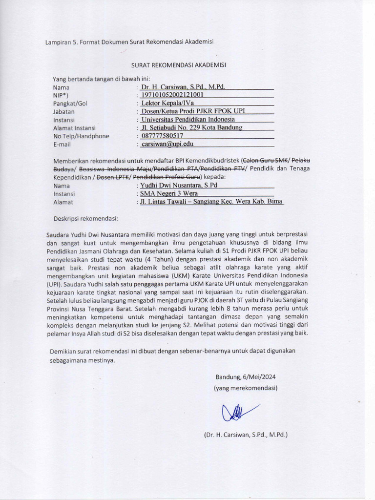 Surat Rekomendasi Akademisi BPI | PDF