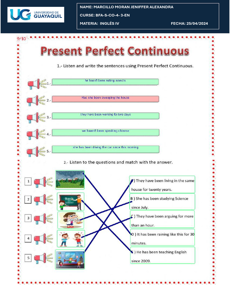Listening - Present Perfect Continuous | PDF