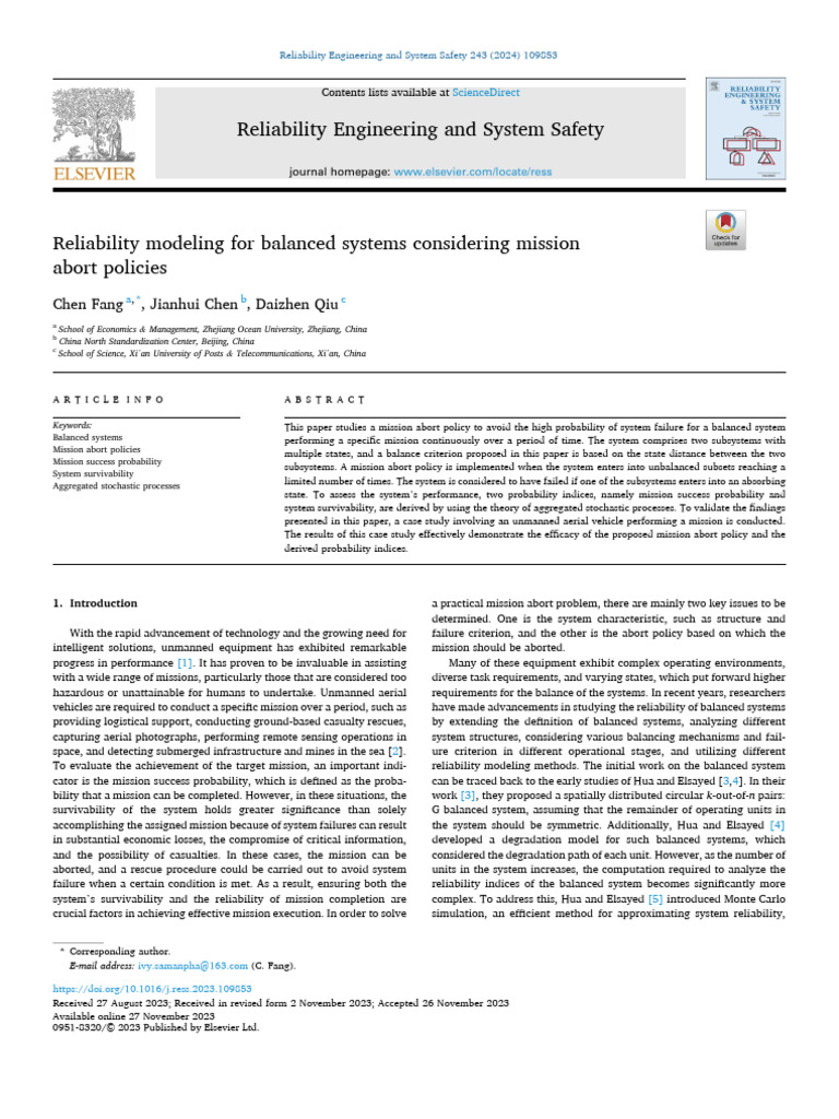 Reliability Modeling For Balanced Systems Consi 2024 Reliability Engineering Pdf