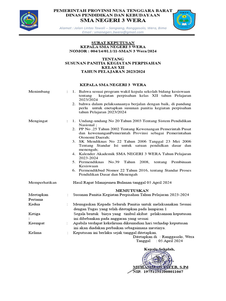 Panitia Perpisahan SMA 3 Wera | PDF