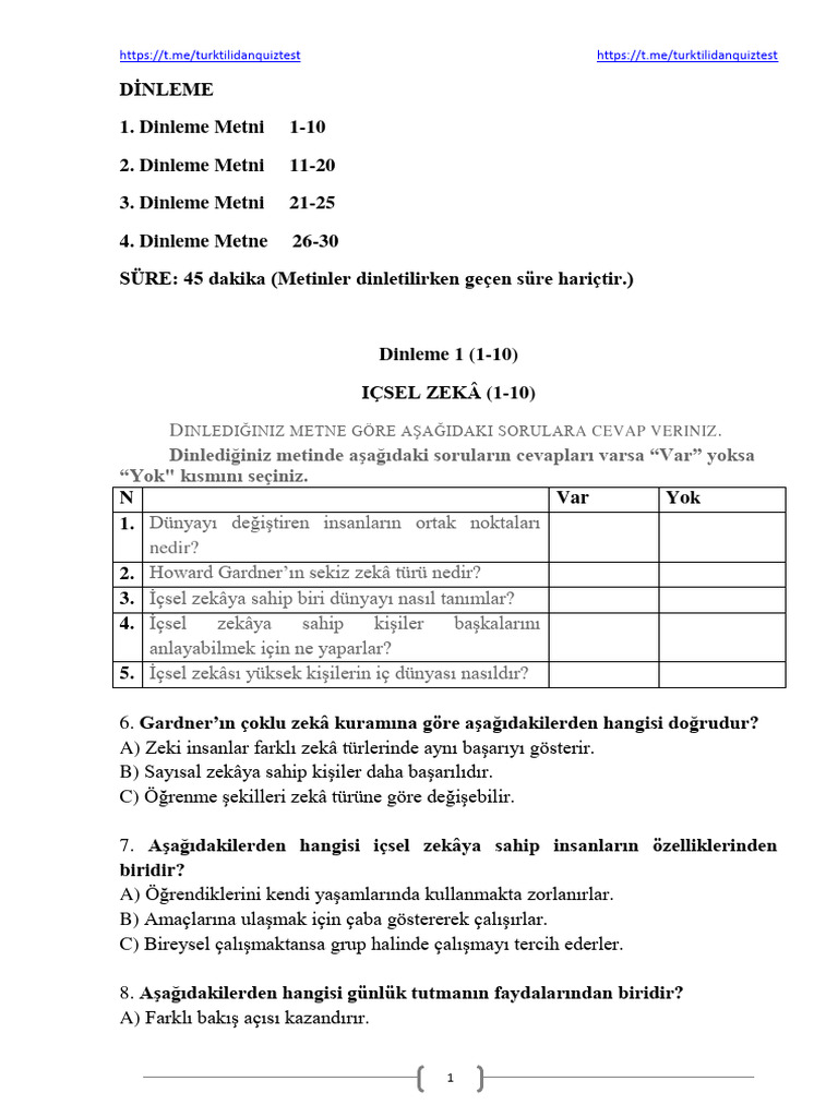 B2-C1 Test Mock Turk | PDF