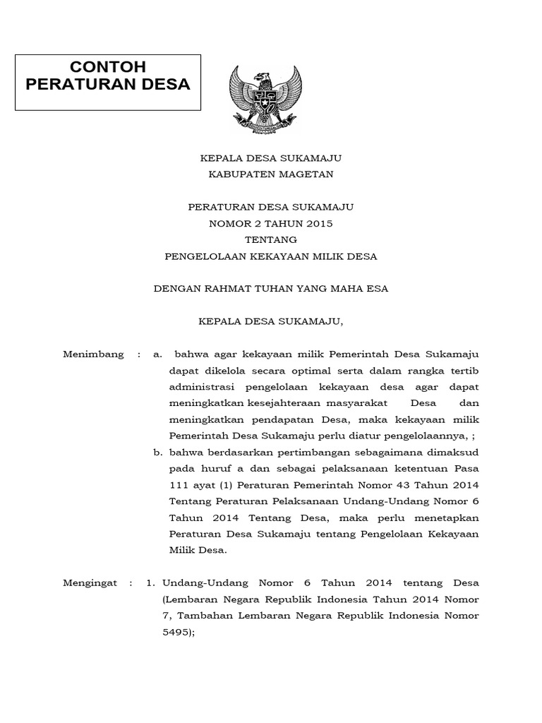 Contoh Perdes Dan SK Kades 2015 | PDF