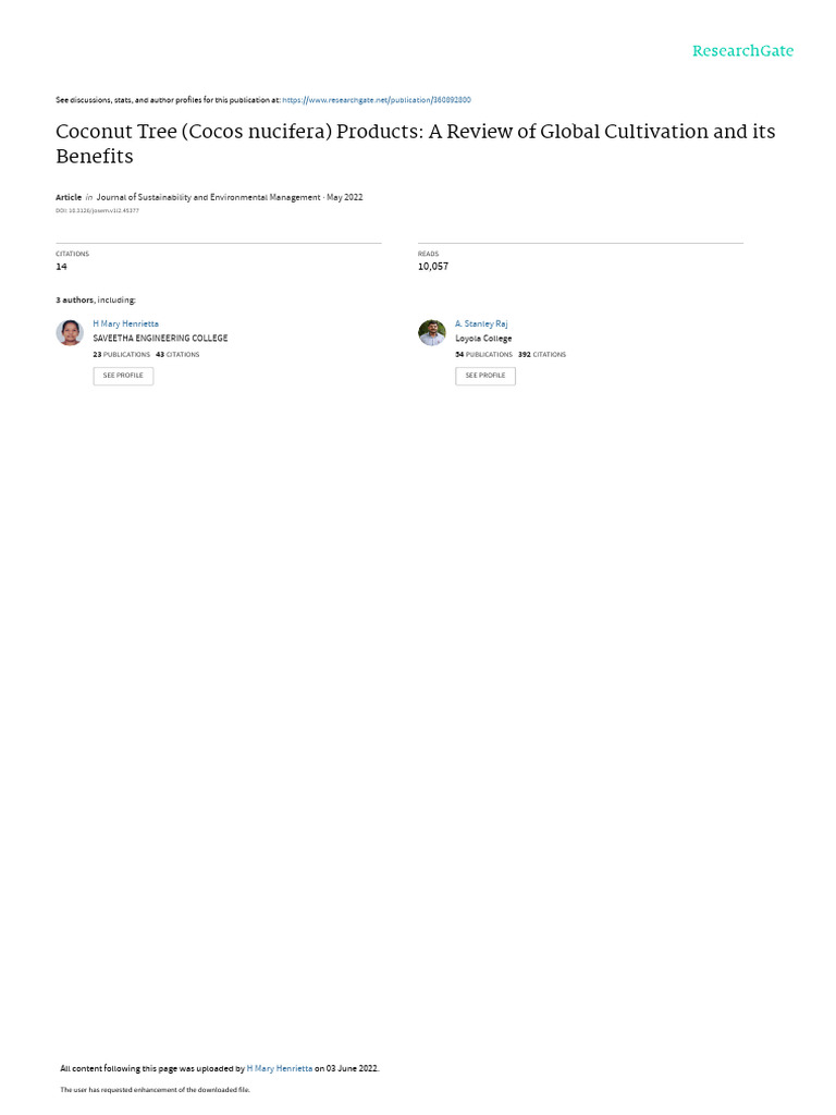 Coconut Tree (Cocos Nucifera) Products: A Review of Global Cultivation and Its Benefits | PDF ...