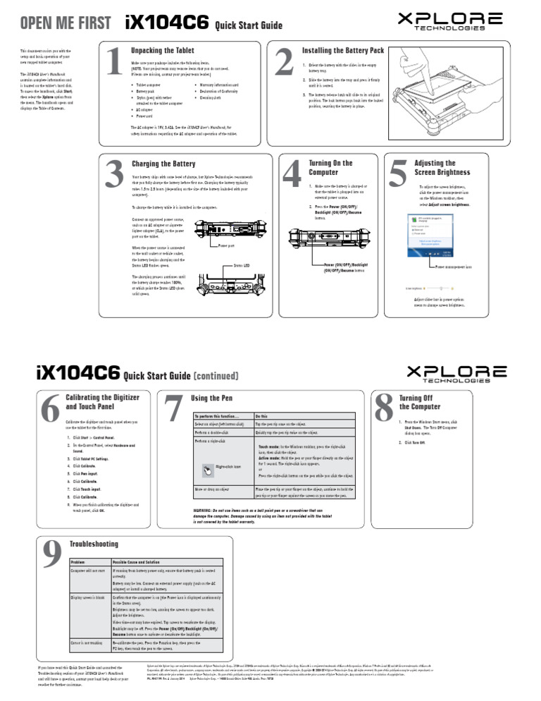 95-02010 Xplore c6 Quickstart Guide | PDF | Tablet Computer | Icon (Computing)