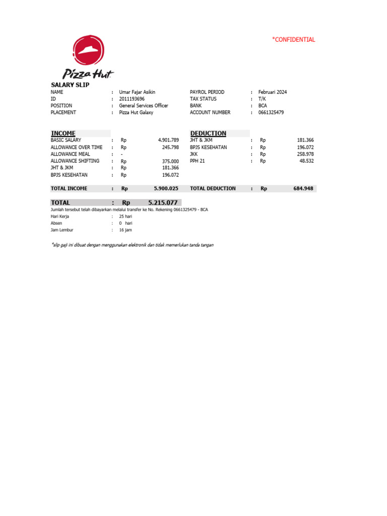 Slip Gaji Umar Fajar | PDF