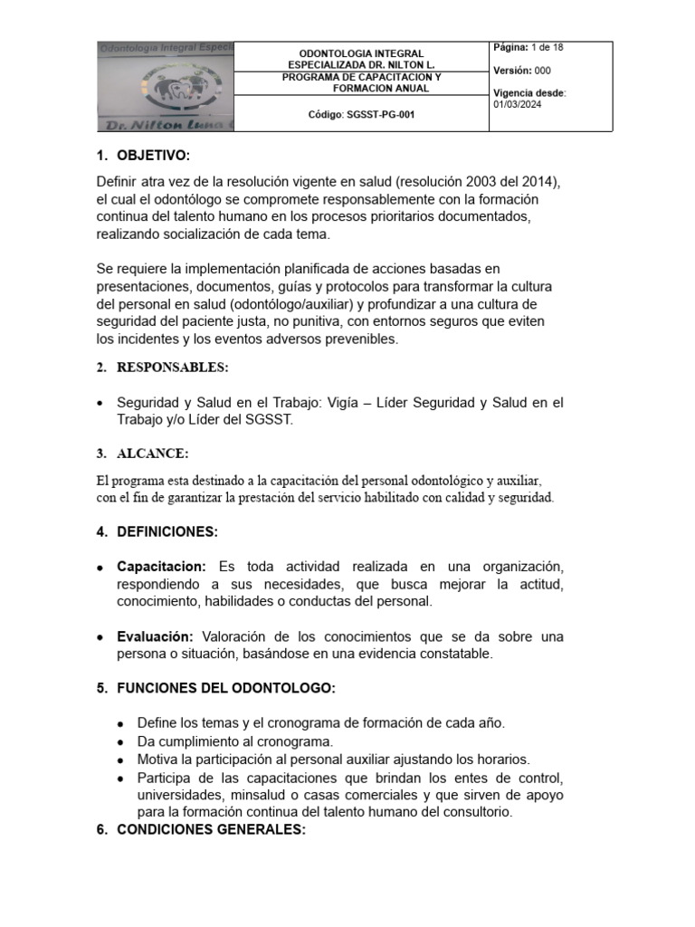SGSST-PRG-001 PROGRAMA DE CAPACITACION Y FORMACION ANUAL | PDF