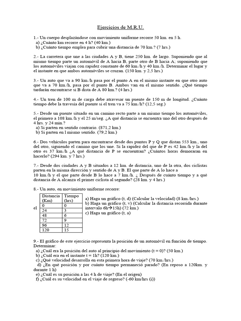 ejercicios-de-mru | PDF | Velocidad