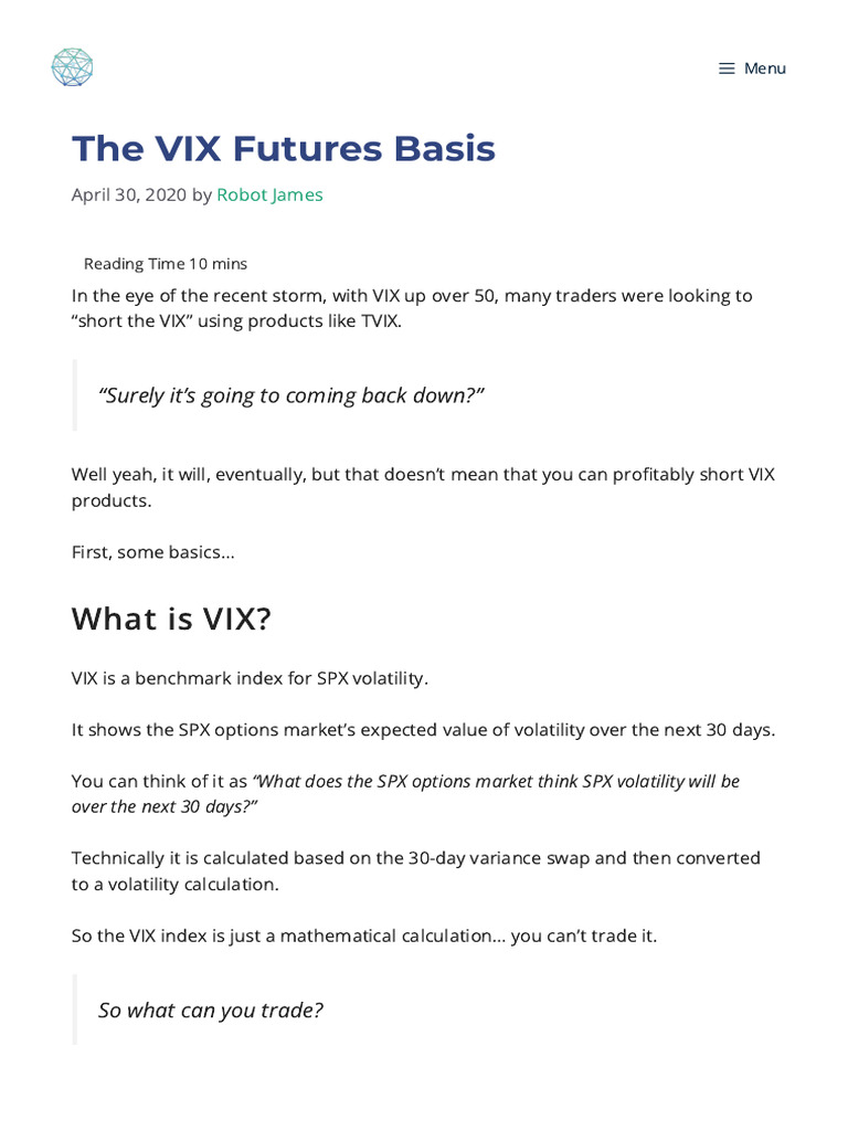 The VIX Futures Basis - Robot Wealth | PDF | Vix | Futures Contract