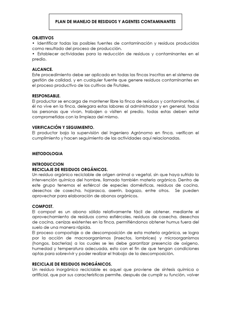 PLAN DE MANEJO DE RESIDUOS SOLIDOS | PDF | Compost | Residuos