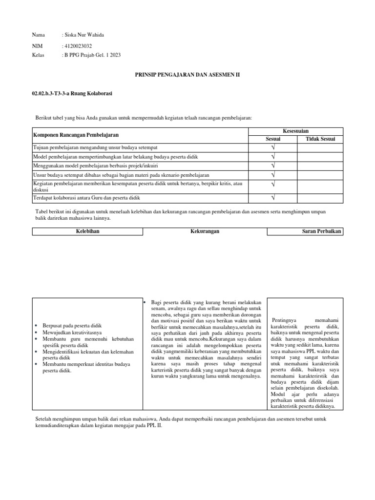 Siska Nur Wahida. PPA II. T3. Ruang Kolaborasi | PDF