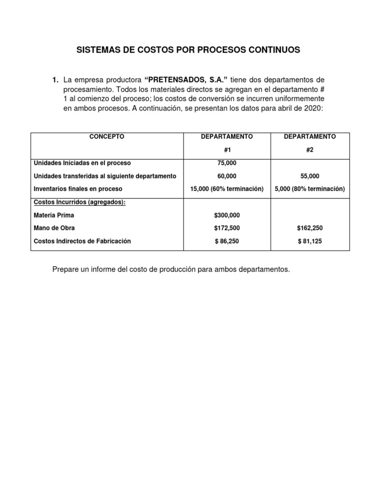 SISTEMAS DE COSTOS POR PROCESOS 1,2, 3 Y 4.1 | PDF | Producción y fabricación | Comercio