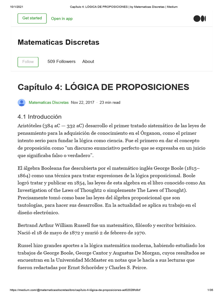 Capítulo 4 - LÓGICA DE PROPOSICIONES - by Matematicas Discretas - Medium | PDF | Proposición ...