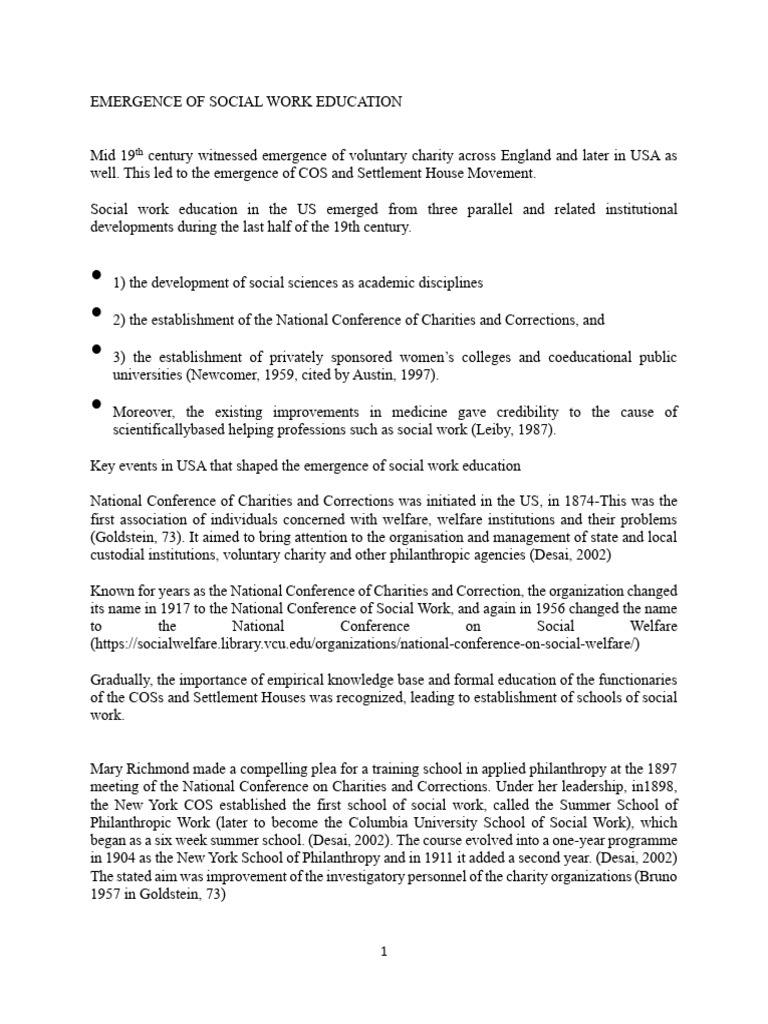 Emergence of Social Work Education | PDF | Social Work | Welfare