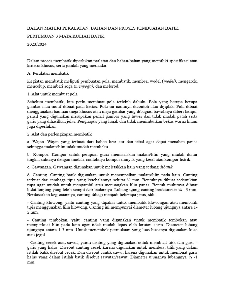 Bahan Materi Alat Membatik | PDF