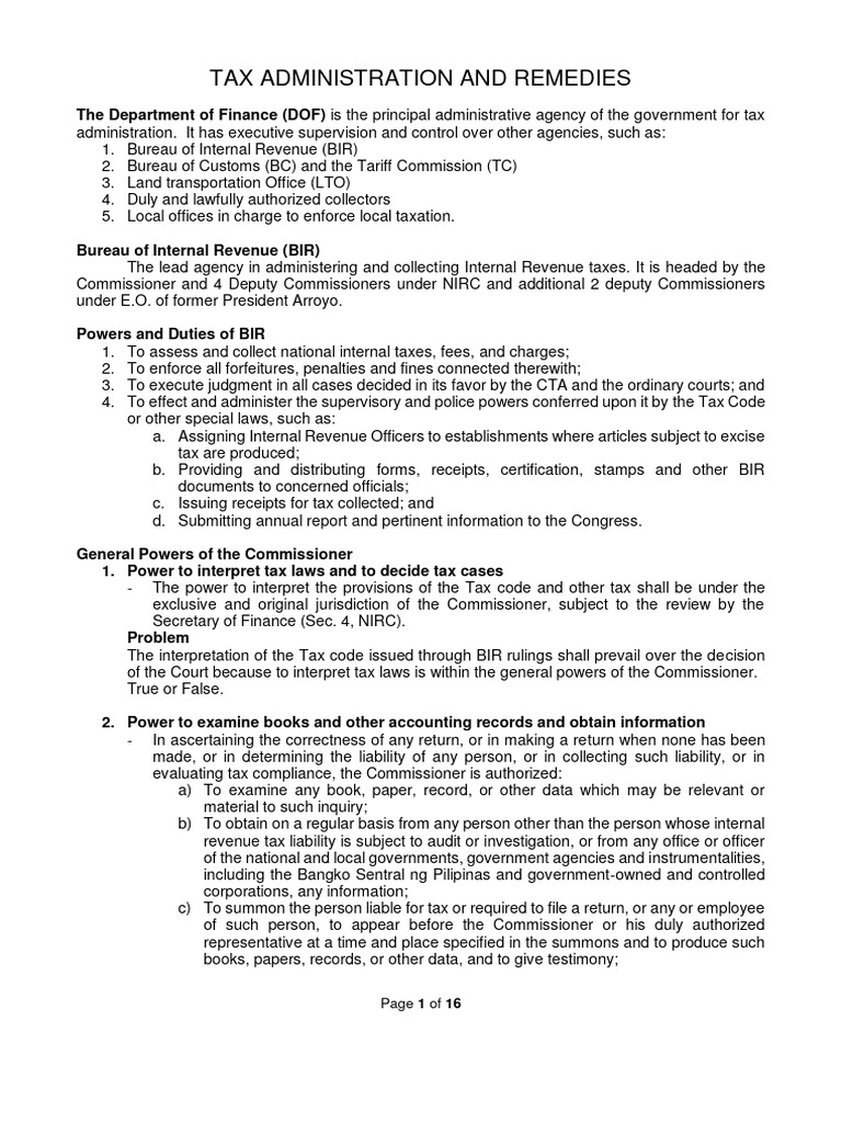 Tax Administration Lecturenotes | PDF | Taxes | Internal Revenue Service Tax Administration Lecturenotes | PDF | Taxes | Internal Revenue Service