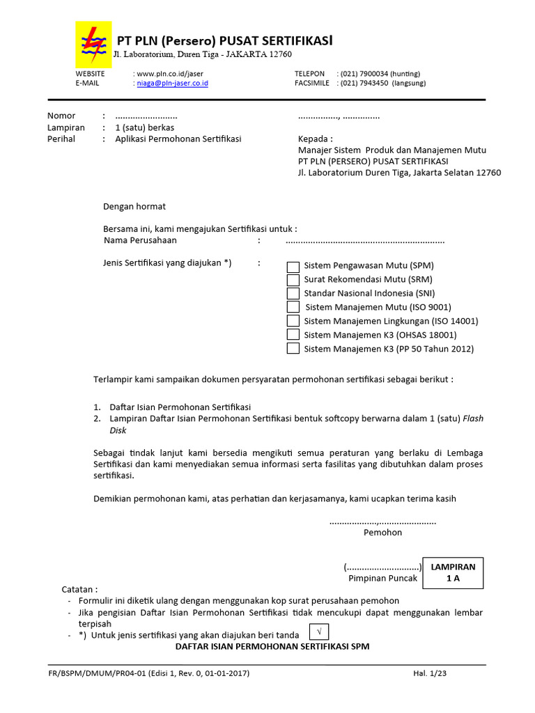 Permohonan Sertifikasi PT PLN | PDF | Bisnis | Komputer