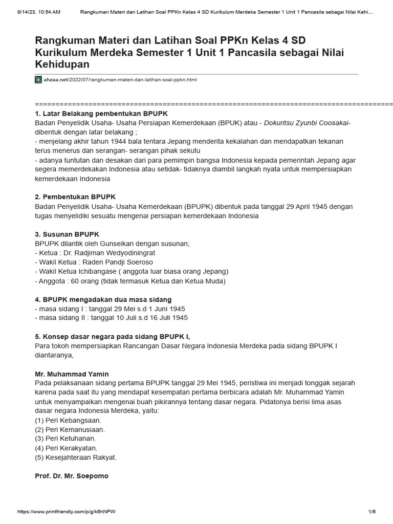 Rangkuman Materi Dan Latihan Soal PPKN Kelas 4 SD Kurikulum Merdeka Semester 1 Unit 1 Pancasila ...