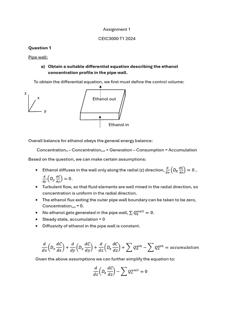 CEIC3000 Assignment 1 Question 1 | PDF | Ordinary Differential Equation | Chemical Engineering