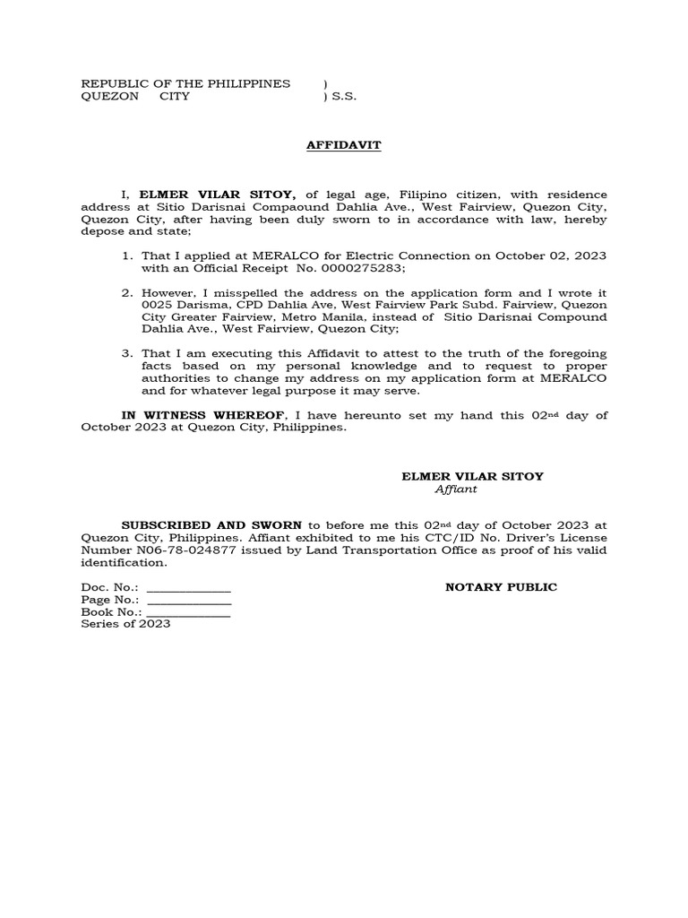 Affidavit Meralco | PDF | Law