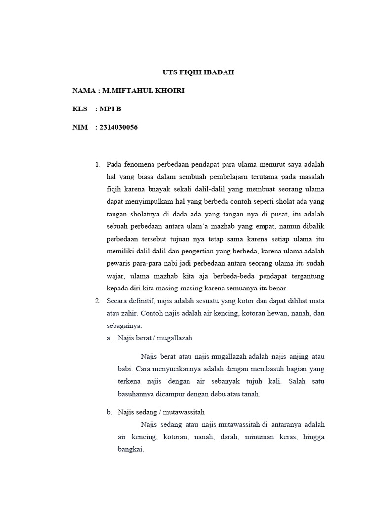 Uts Fiqih Ibadah | PDF | Agama & Spiritualitas