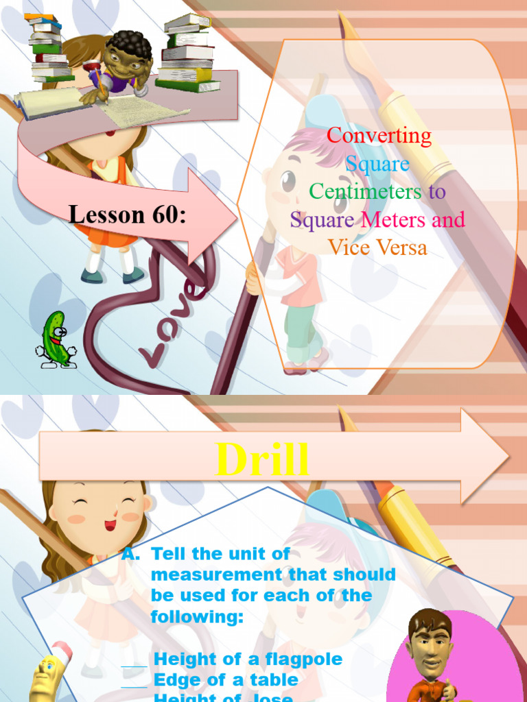 MATH 4 PPT Q3 - Lesson 60 - Converting Square Centimeters To Square Meters and Vice Versa | PDF