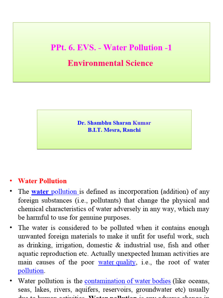 PPt. EVS_Civil_Water_Pollution | PDF | Total Organic Carbon | Sewage Treatment