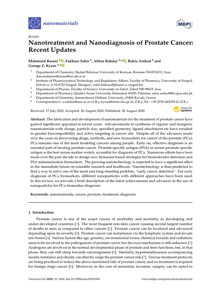 Nanomaterials 10 01696 v2 | PDF | Cancer | Nanoparticle