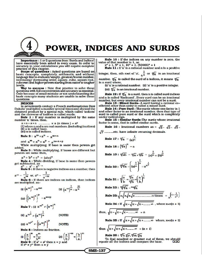 Theory of Power, Indices & Surds | PDF