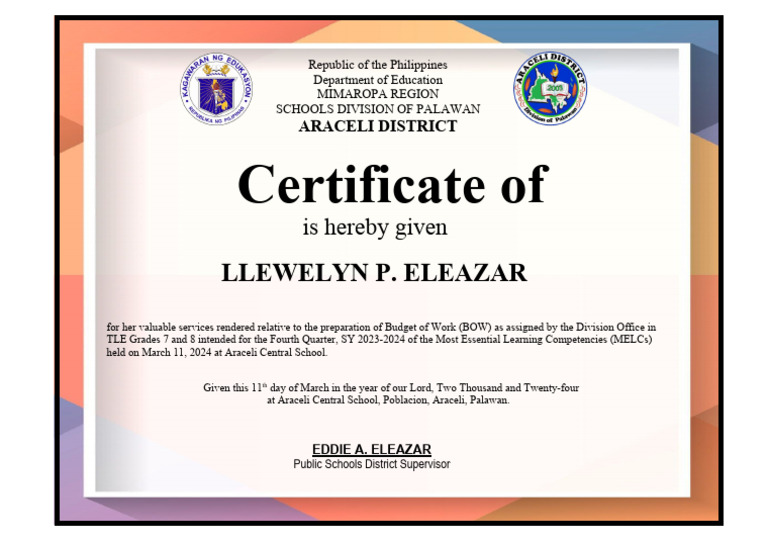 Certificate 2024 Melcs | PDF