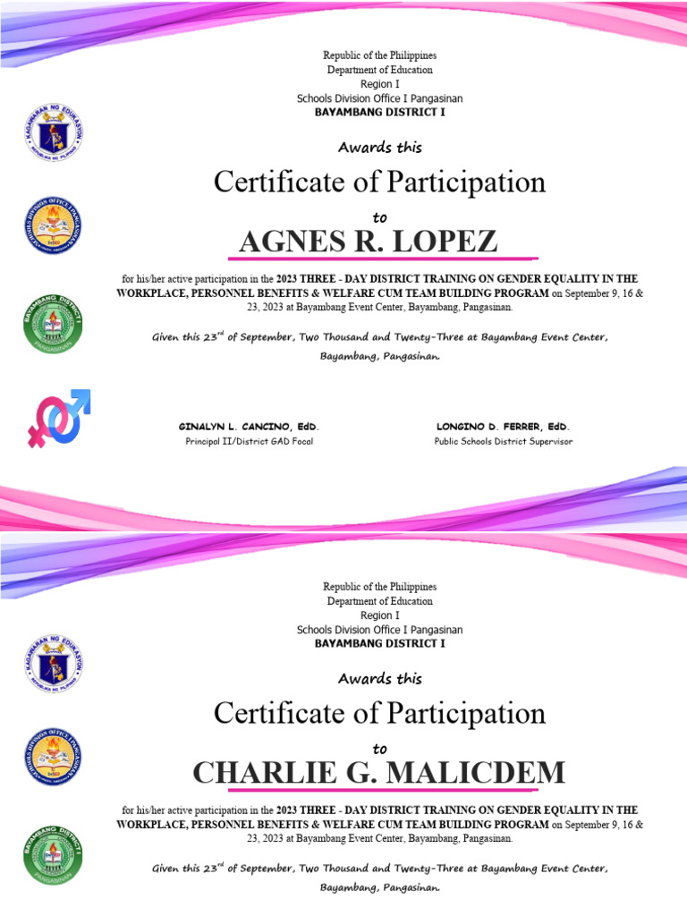2023 GAD Certificate of Participation | PDF